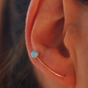 Opal Bar Ear Cuffs, Long Curved Line Bar Ear Climbers, Minimalist Bar ...