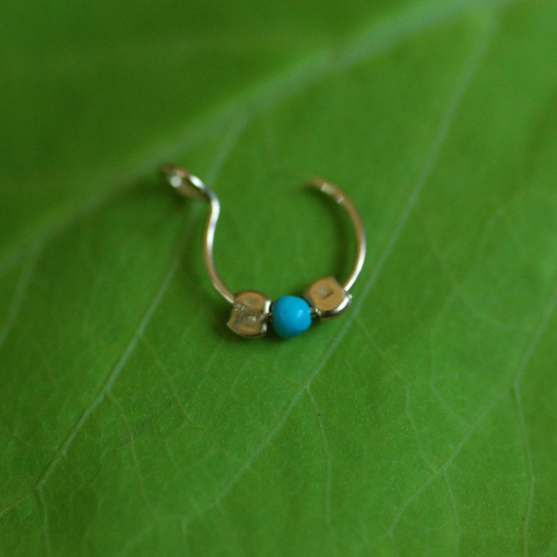 Tiny Fake Nose Ring, Non Pierced Nose Hoop, Turquoise and Gold Non ...