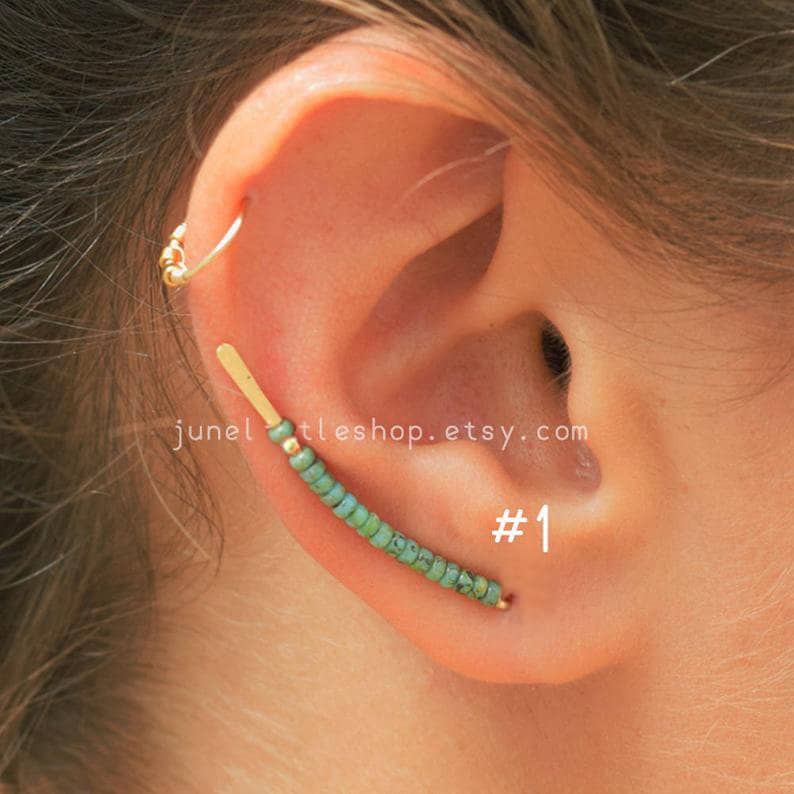 Turquoise Ear Climbers 14k Gold Filled Crawlers Ear Pin - Etsy