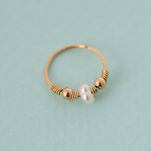 Pearl Nose Ring, Wire Wrapped White Pearl Nose Hoop, Silver Nose ...