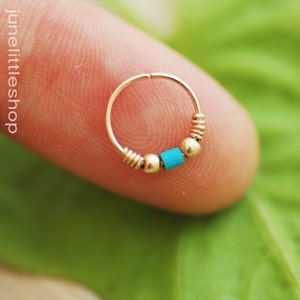 Nose Ring Hoop, Tiny Nose Ring, Turquoise Nose Hoop Nose Piercing, Tragus Hoop Earring ...