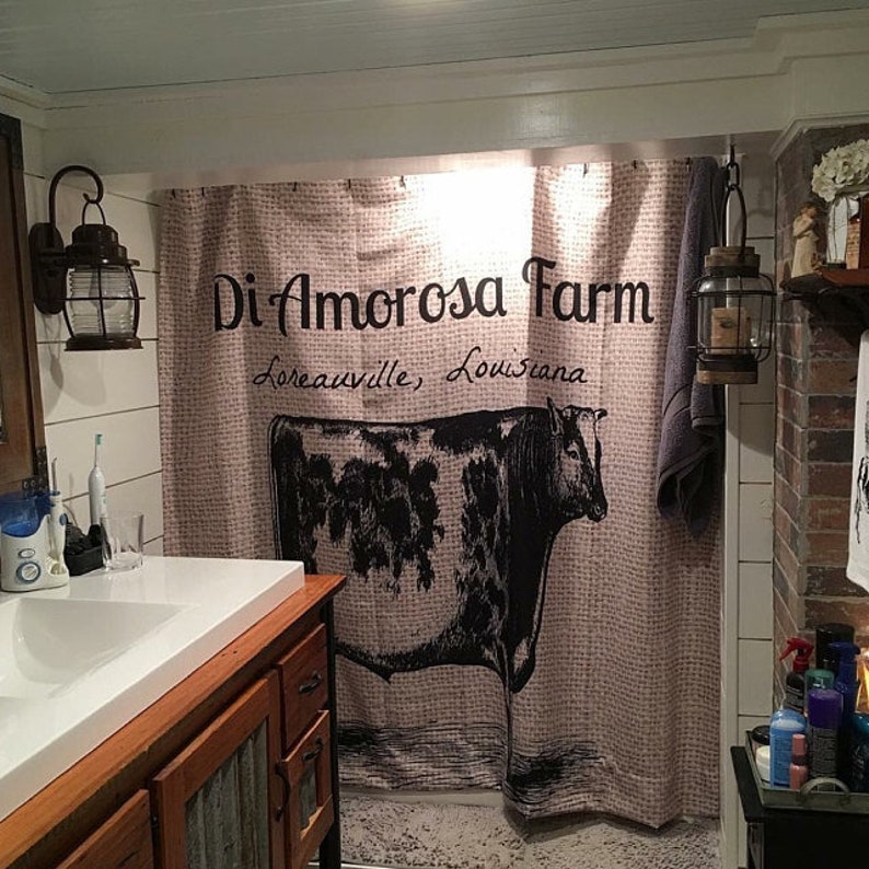 Shower Curtain Personalized Farm Primitive Cow Farmhouse - Etsy