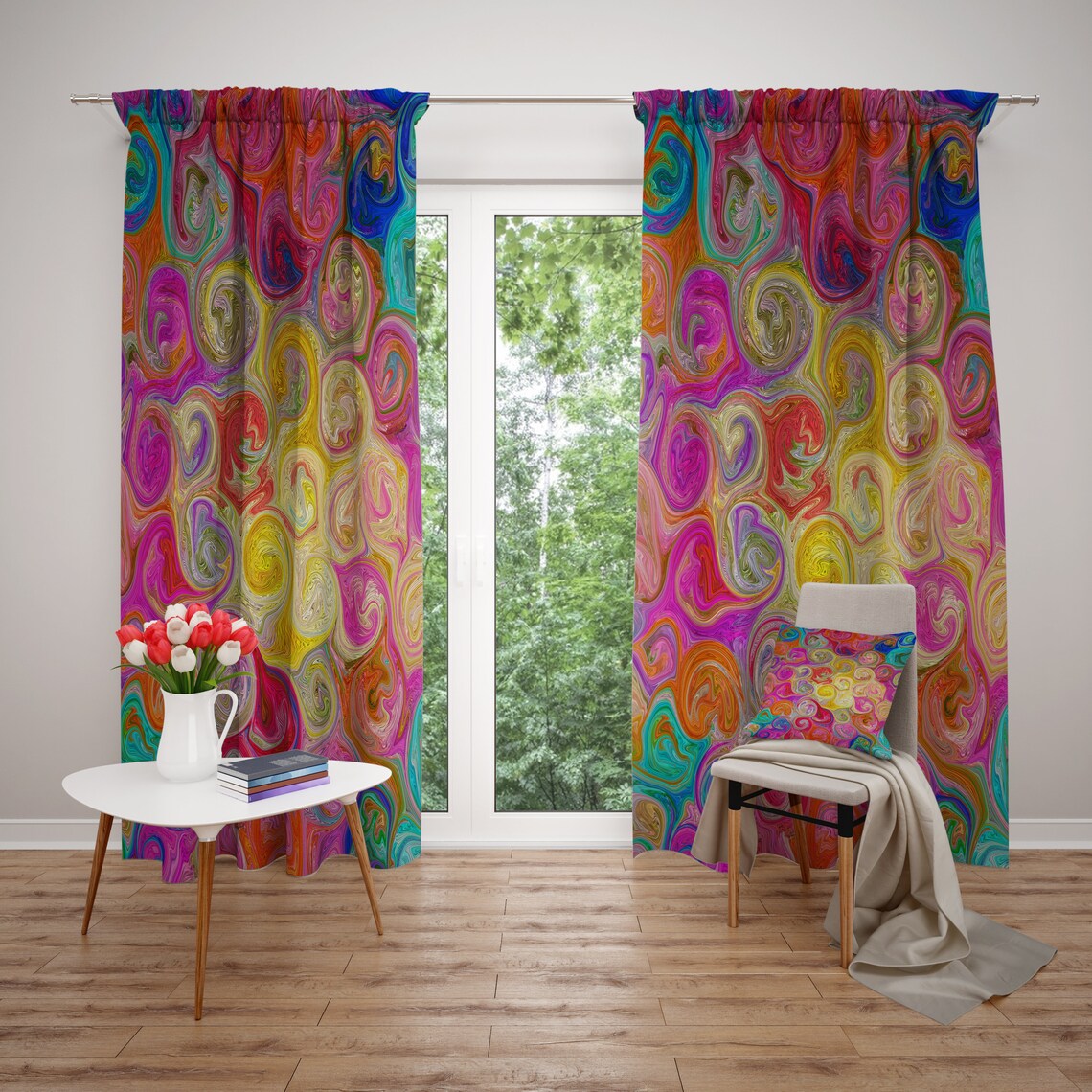 Boho Abstract Window Curtains | Etsy