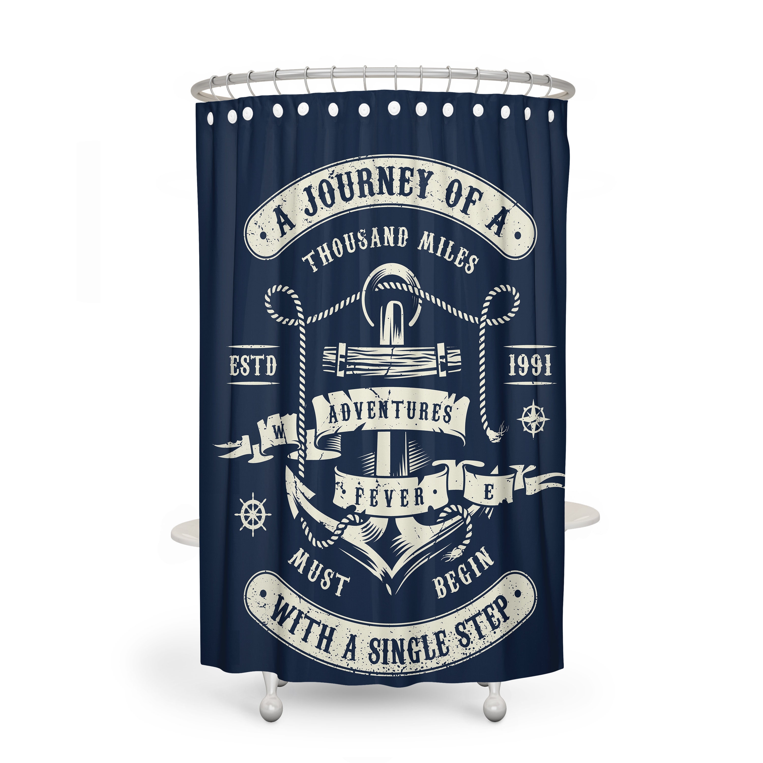 Navy Nautical Adventure Shower Curtain with Optional Bath | Etsy