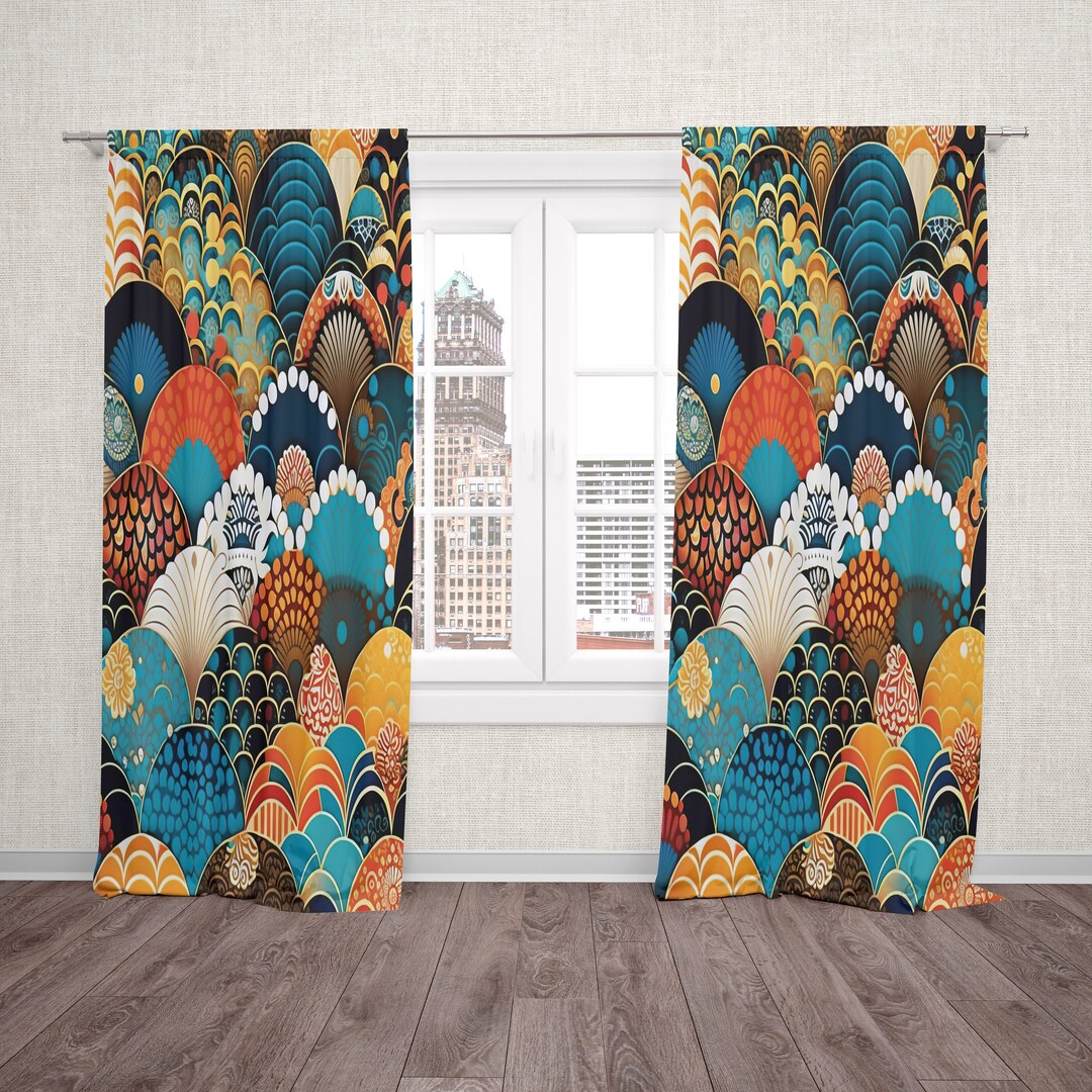 Hippie Boho Scales Window Curtains Colorful Funky Curtain Panels - Etsy