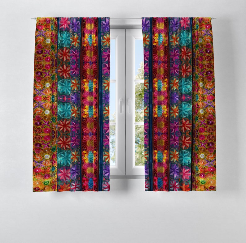 Boho Floral Window Curtains | Etsy