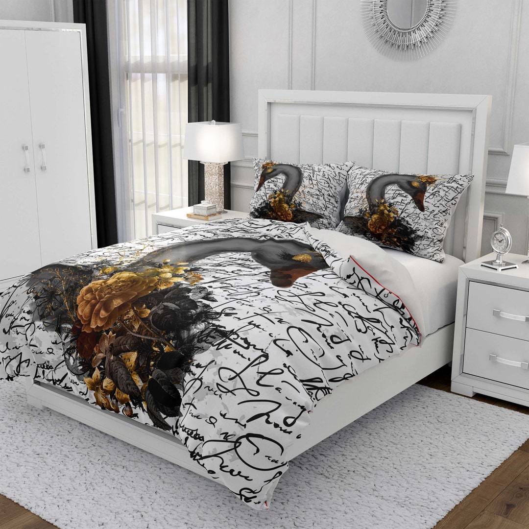 Black Swan Comforter Duvet Cover Pillow Shams - Etsy