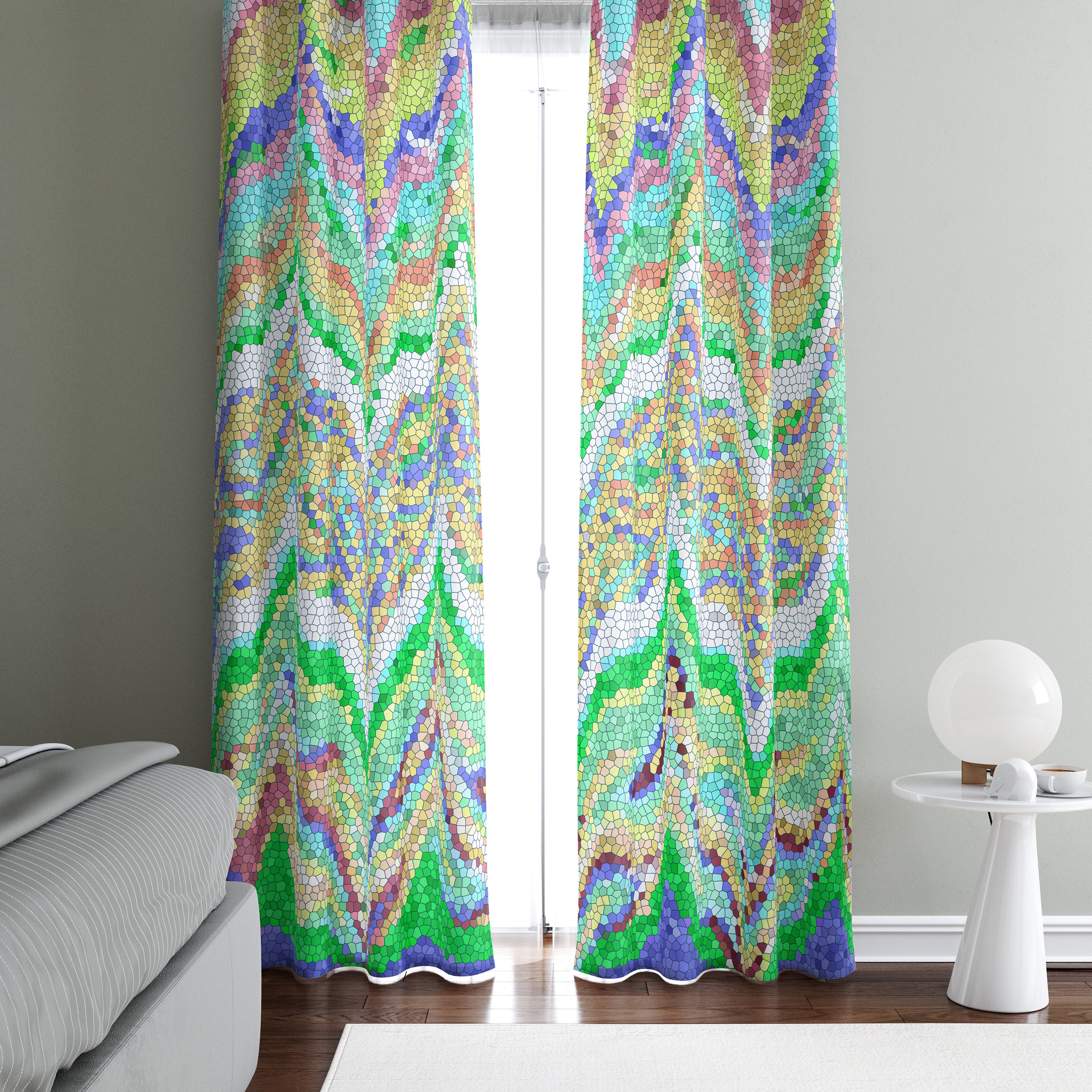 FolkNFunky Window Curtains Abstract Tiles | Etsy