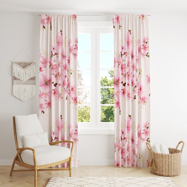 Pink Floral Curtains - Etsy