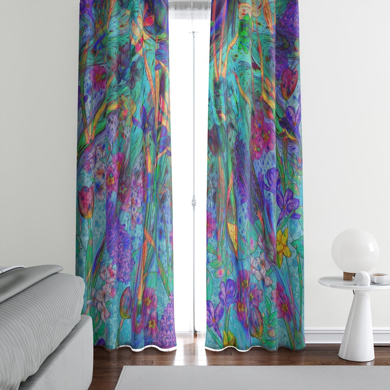 Boho Abstract Floral Window Curtains Sweet Iris Retro Botanical Drapes ...