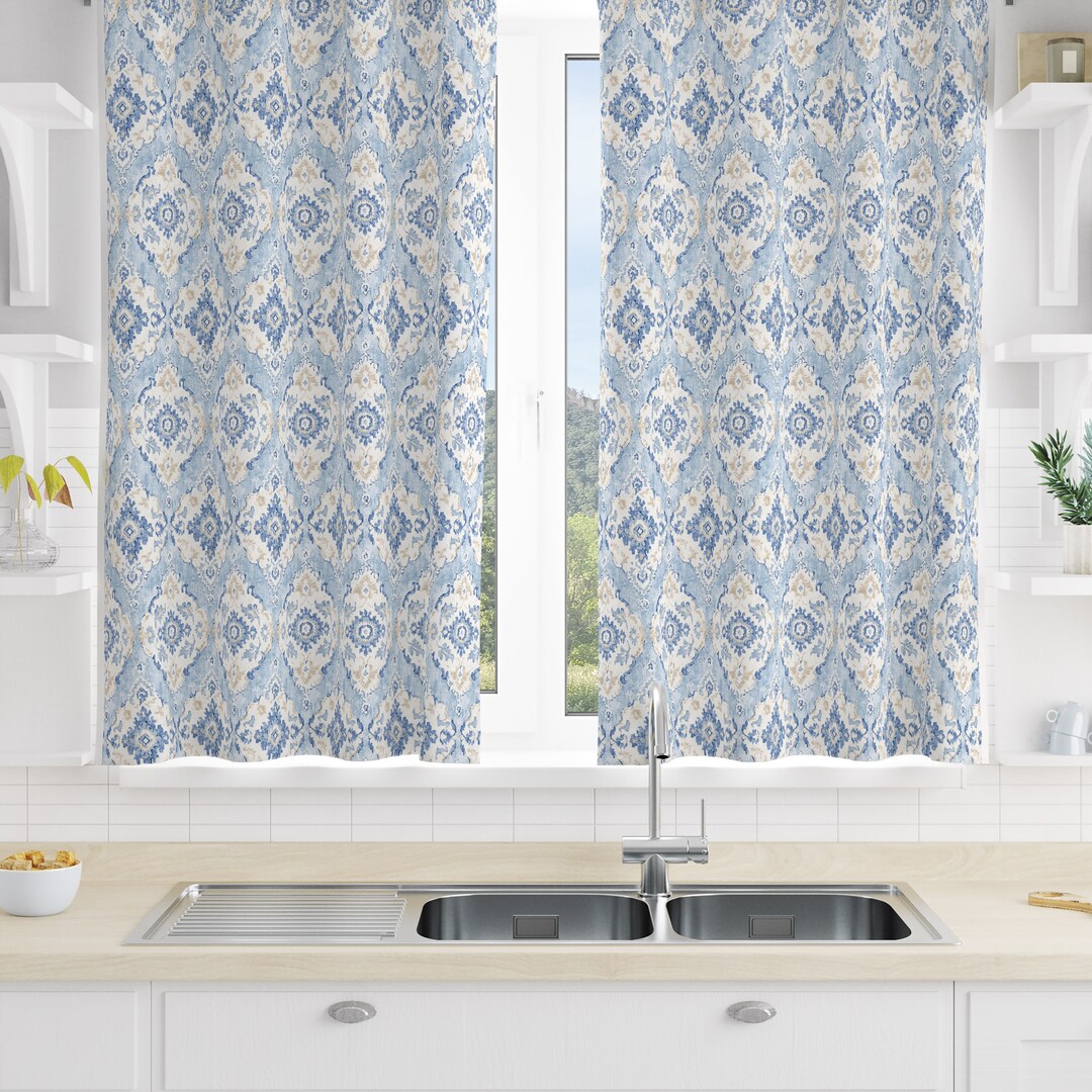 Light Blue Window Curtains Boho Pattern Custom Sizes Available - Etsy