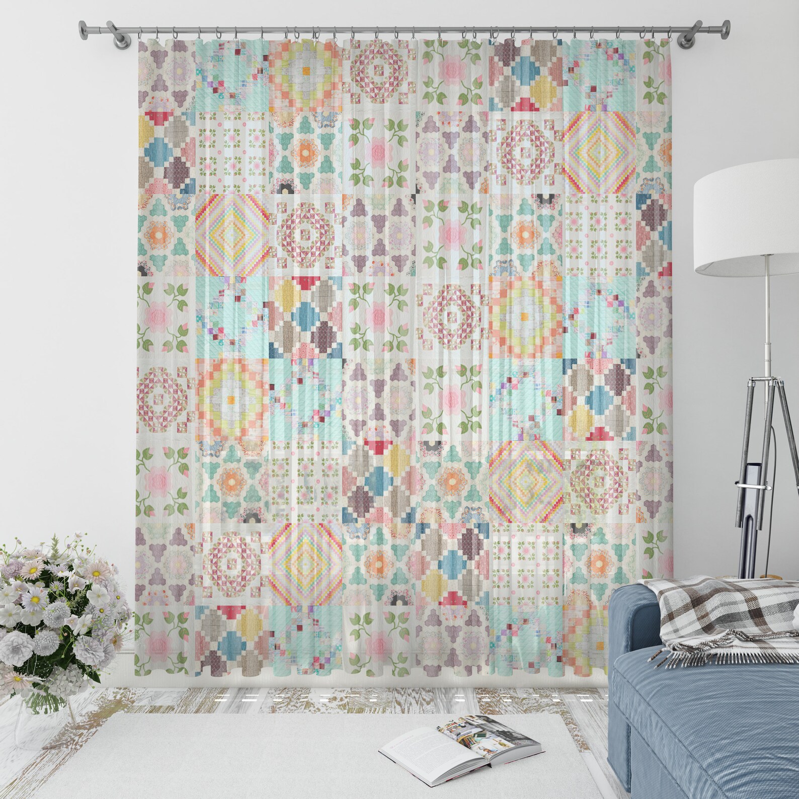 Boho Quilt Pattern Window Curtains Farmhouse Chic Curtain - Etsy