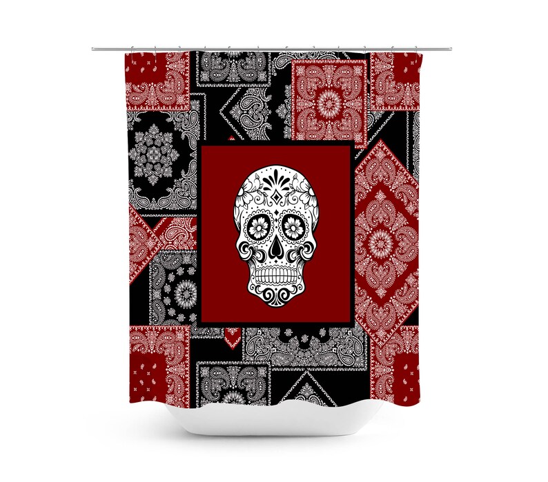 Skull Shower Curtain Sugar Skulls Day of the Dead Bath - Etsy
