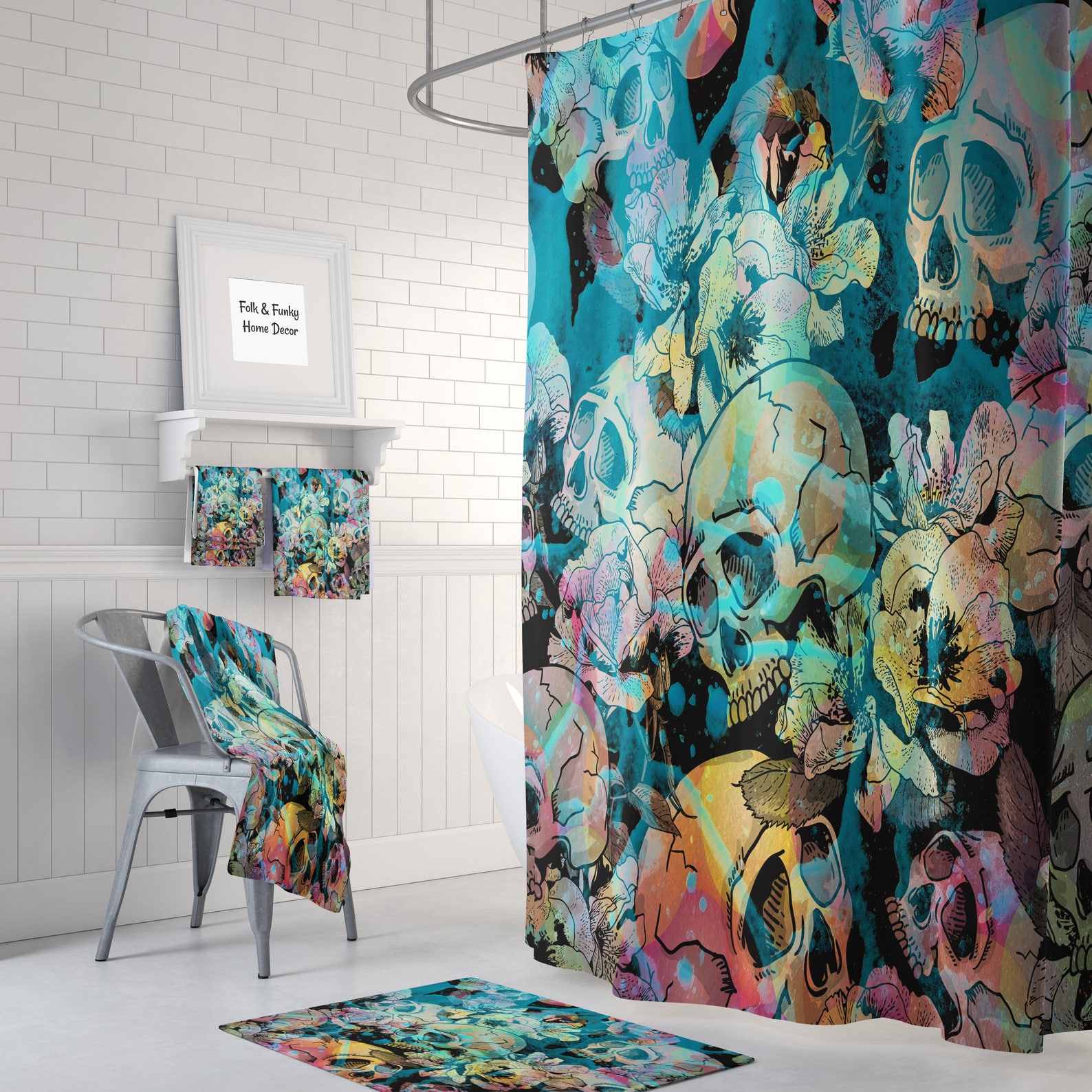 Teal Skull Shower Curtain | Etsy