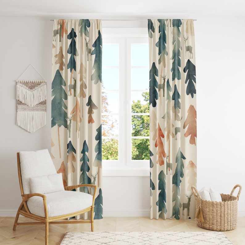 Rustic Lodge Window Curtains Trees and Deer - Etsy