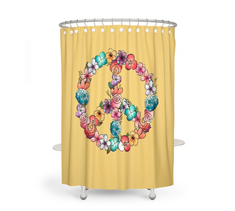 Floral Peace Sign Shower Curtain Optional Bath Mat Bathroom - Etsy