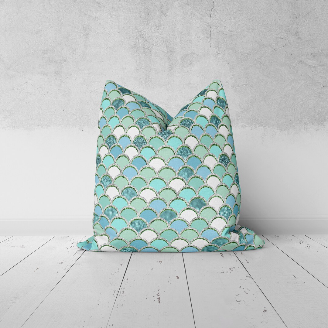 Throw Pillow Mermaid Scales Sea Jewels Blue Green Aqua - Etsy