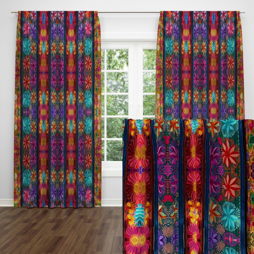 Boho Floral Window Curtains - Etsy