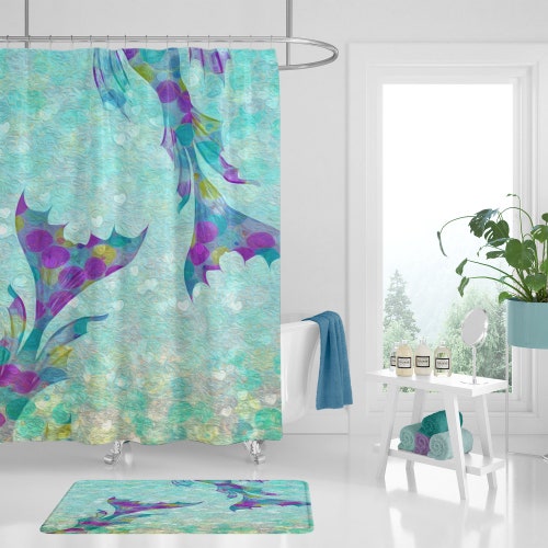 Mermaid Shower Curtain Optional Bath Mat Bathroom Under Water Etsy
