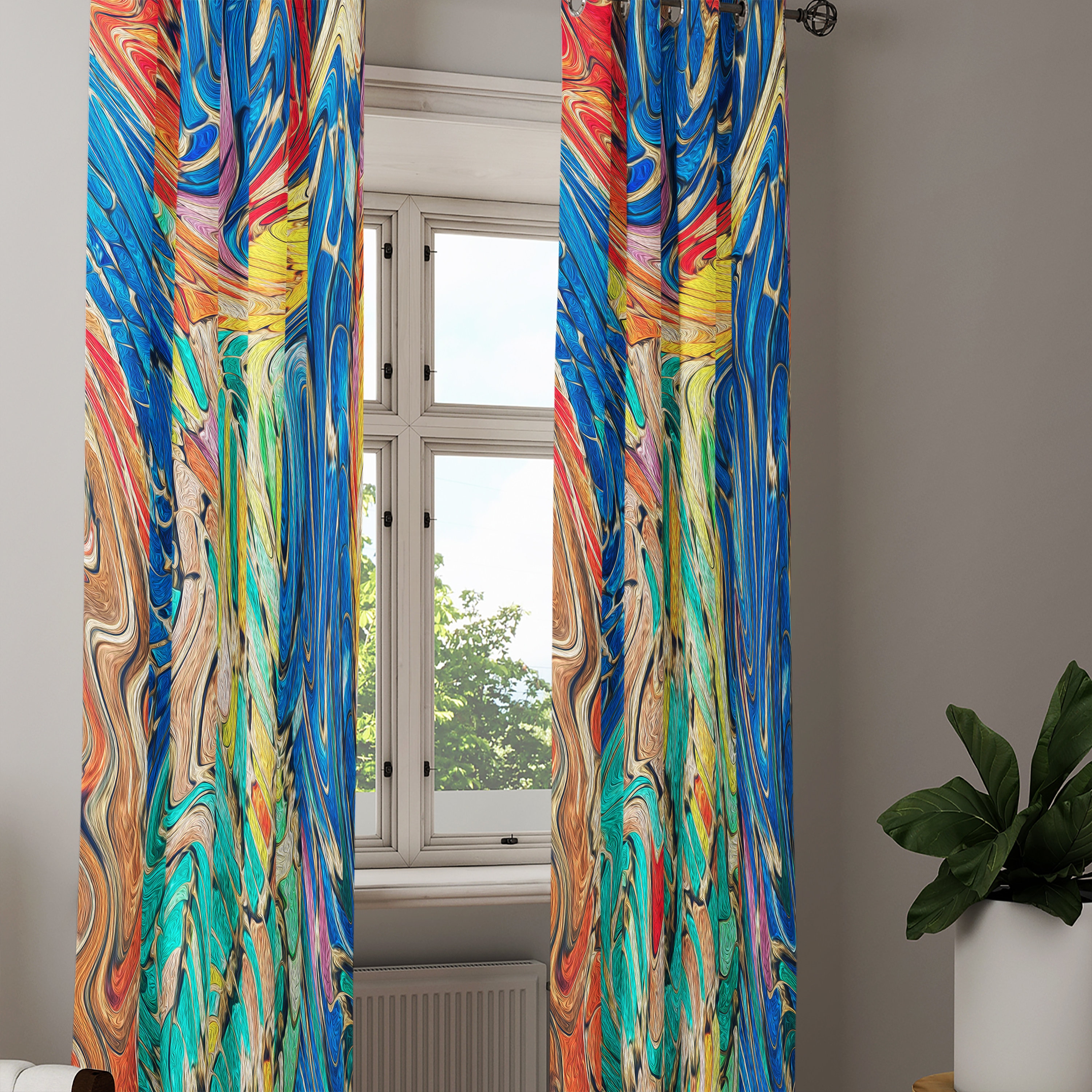 Boho Chic Window Curtains Hippie Abstract | Etsy