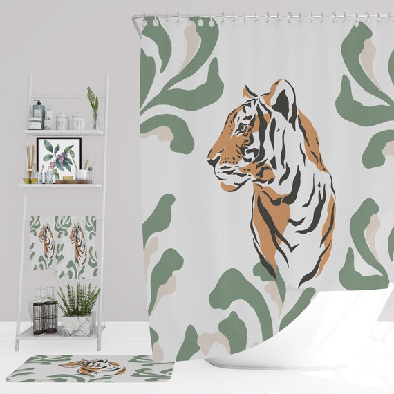 Safari Zebra Shower Curtain Options to Add Bath Mat towels - Etsy