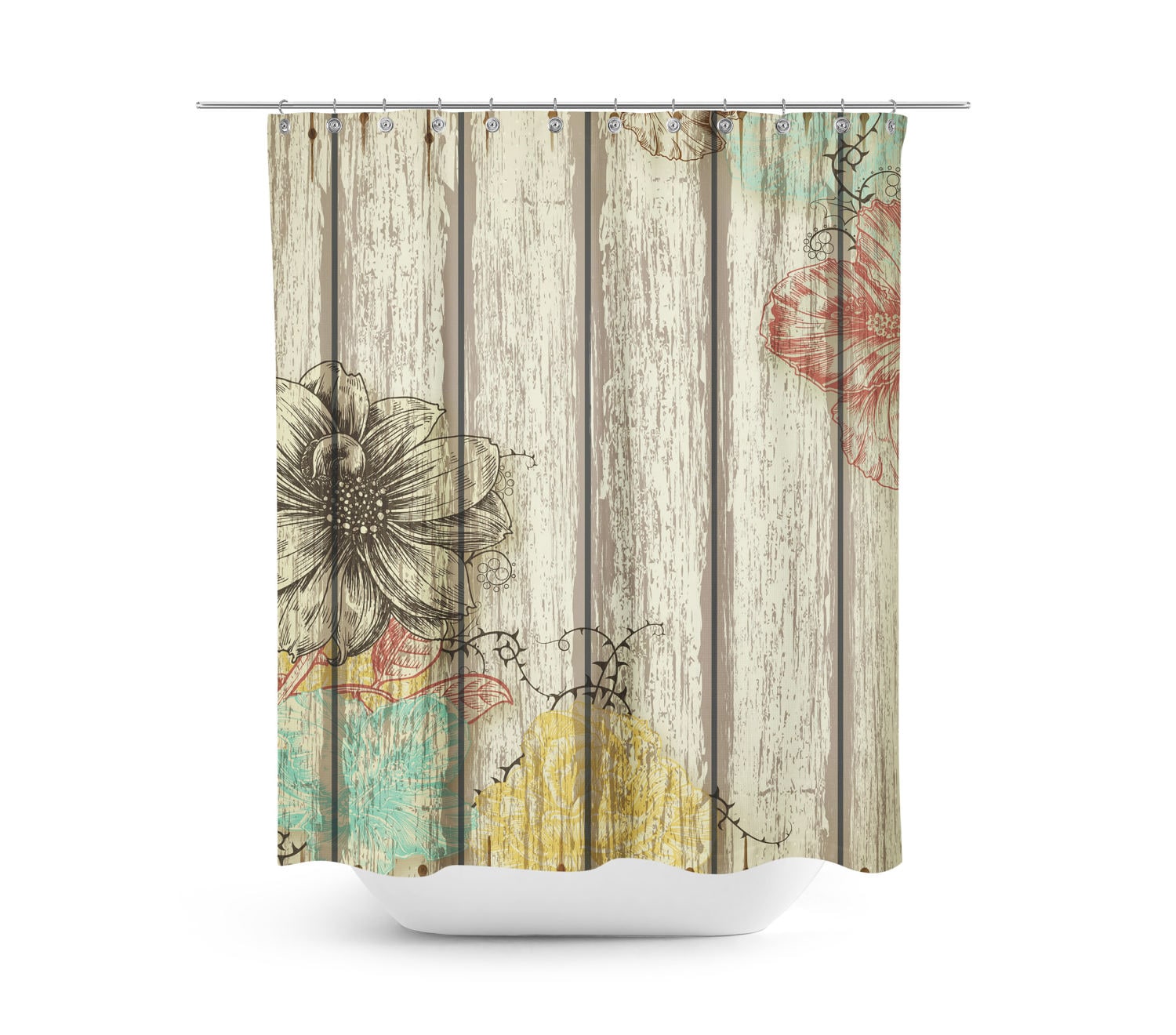 Shower Curtain Rustic Barn Wood Floral | Etsy