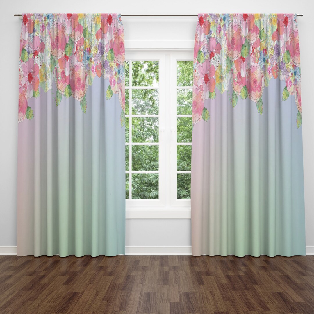Floral Boho Gradient Window Curtains - Etsy