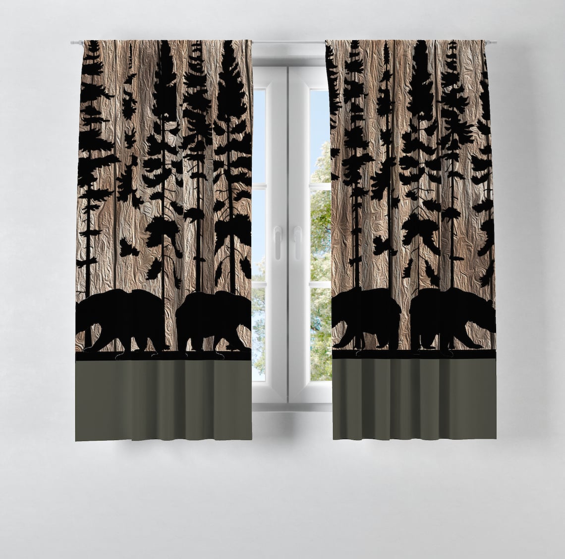 Woodland Bear Window Curtains Lodge Theme Curtain Panels - Etsy
