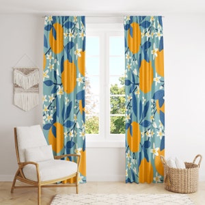 Kitsch Oranges Window Curtains Blue and Orange Fruit Curtains - Etsy