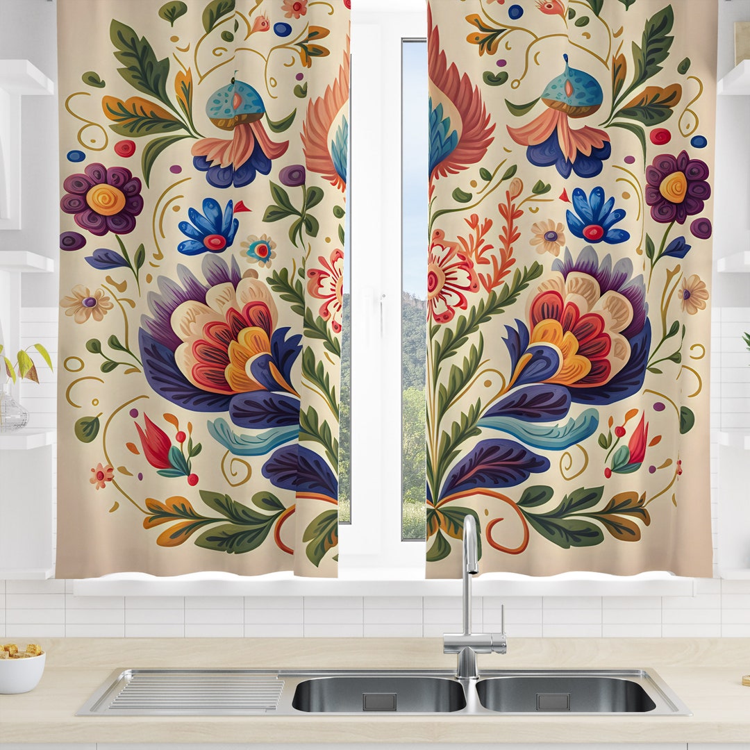 Tole Floral Beige Window Curtains - Etsy