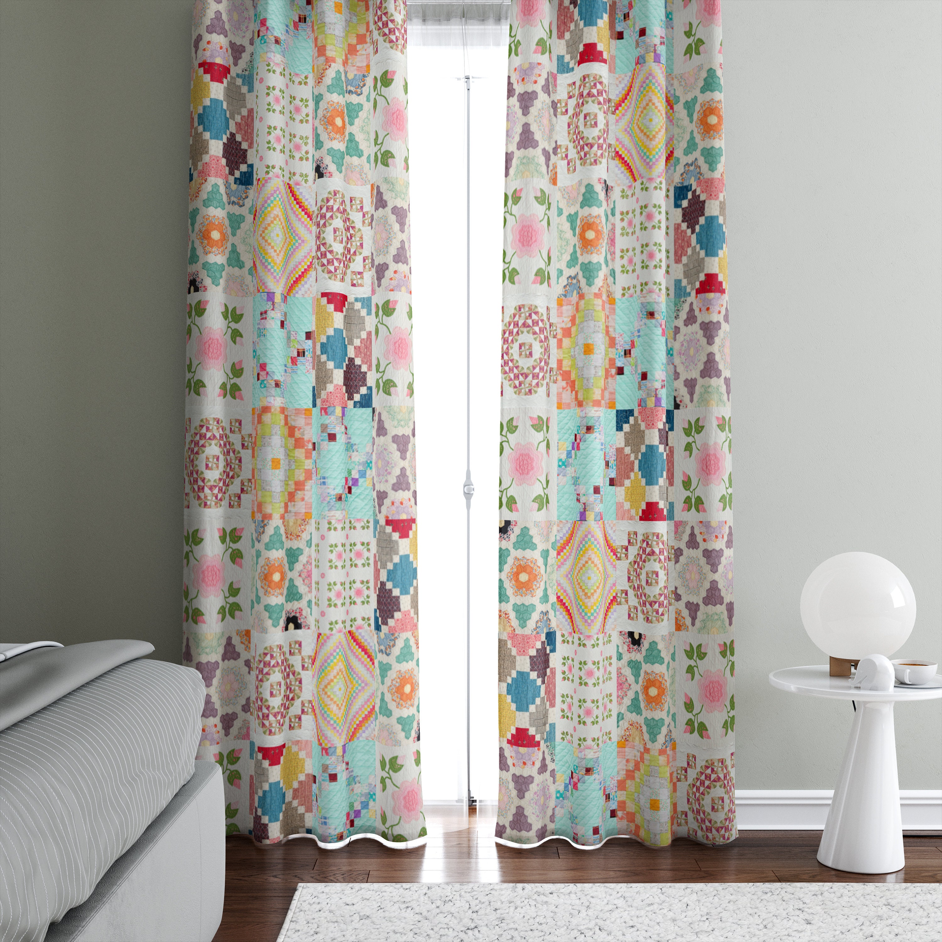 Boho Quilt Pattern Window Curtains Farmhouse Chic Curtain - Etsy