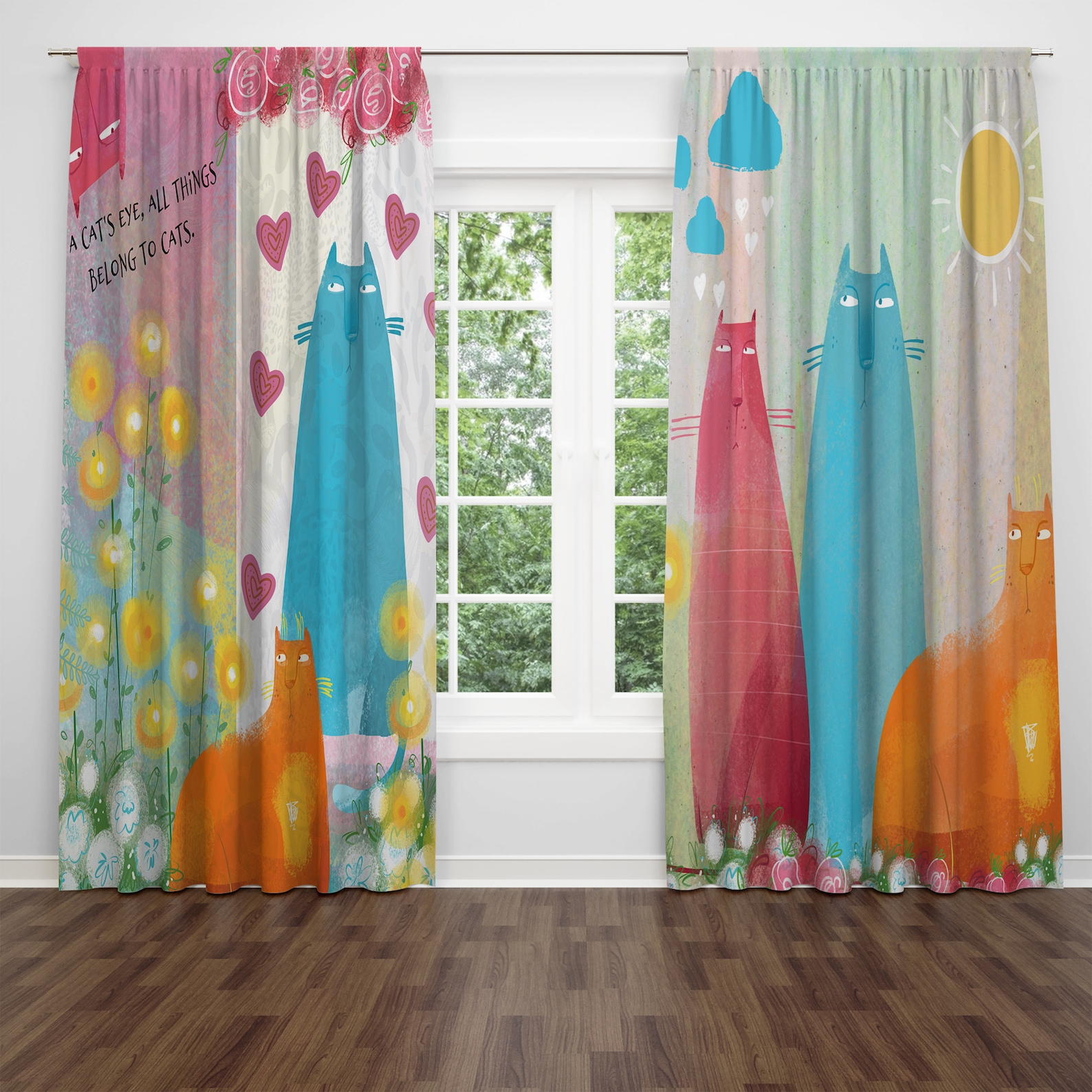 Whimsical Cats Window Treatments Custom Window Curtains - Etsy