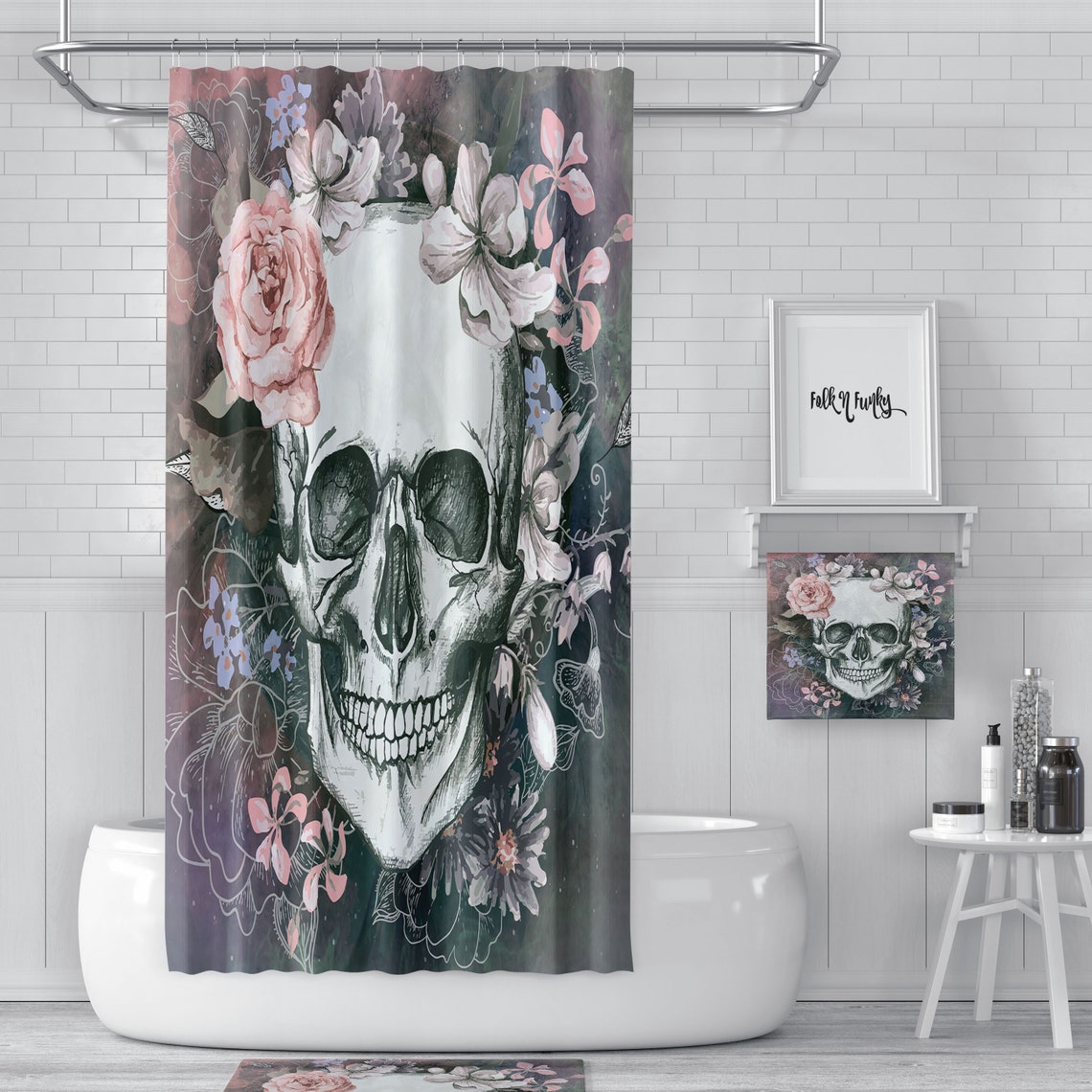 Gray Sugar Skull Shower Curtain | Etsy