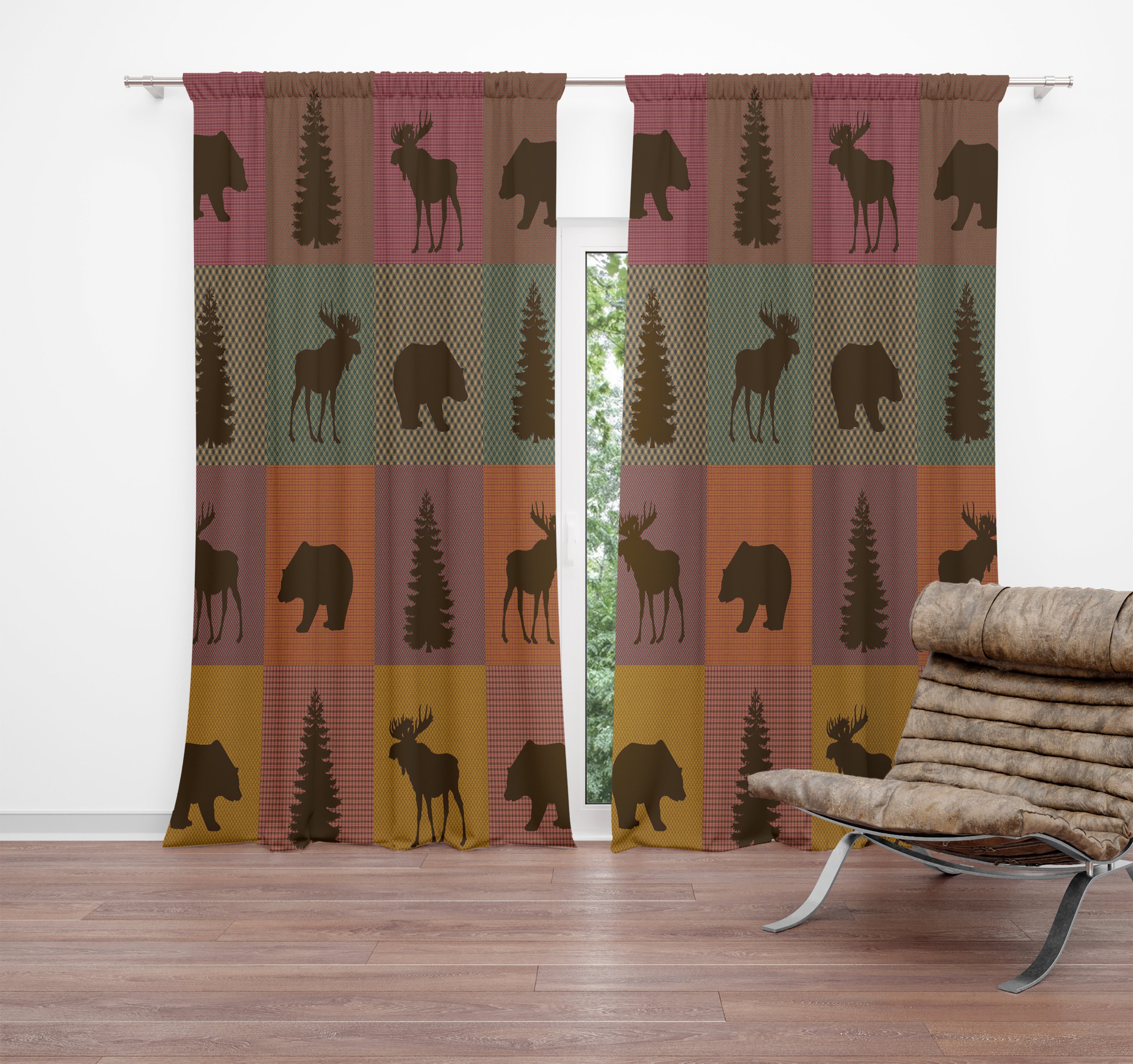 Woodland Animals Window Curtain Bear and Moose Curtain | Etsy
