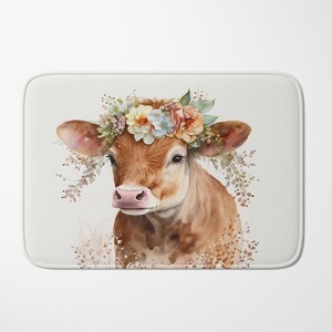 Watercolor Floral Cow Shower Curtain With Set Options - Etsy