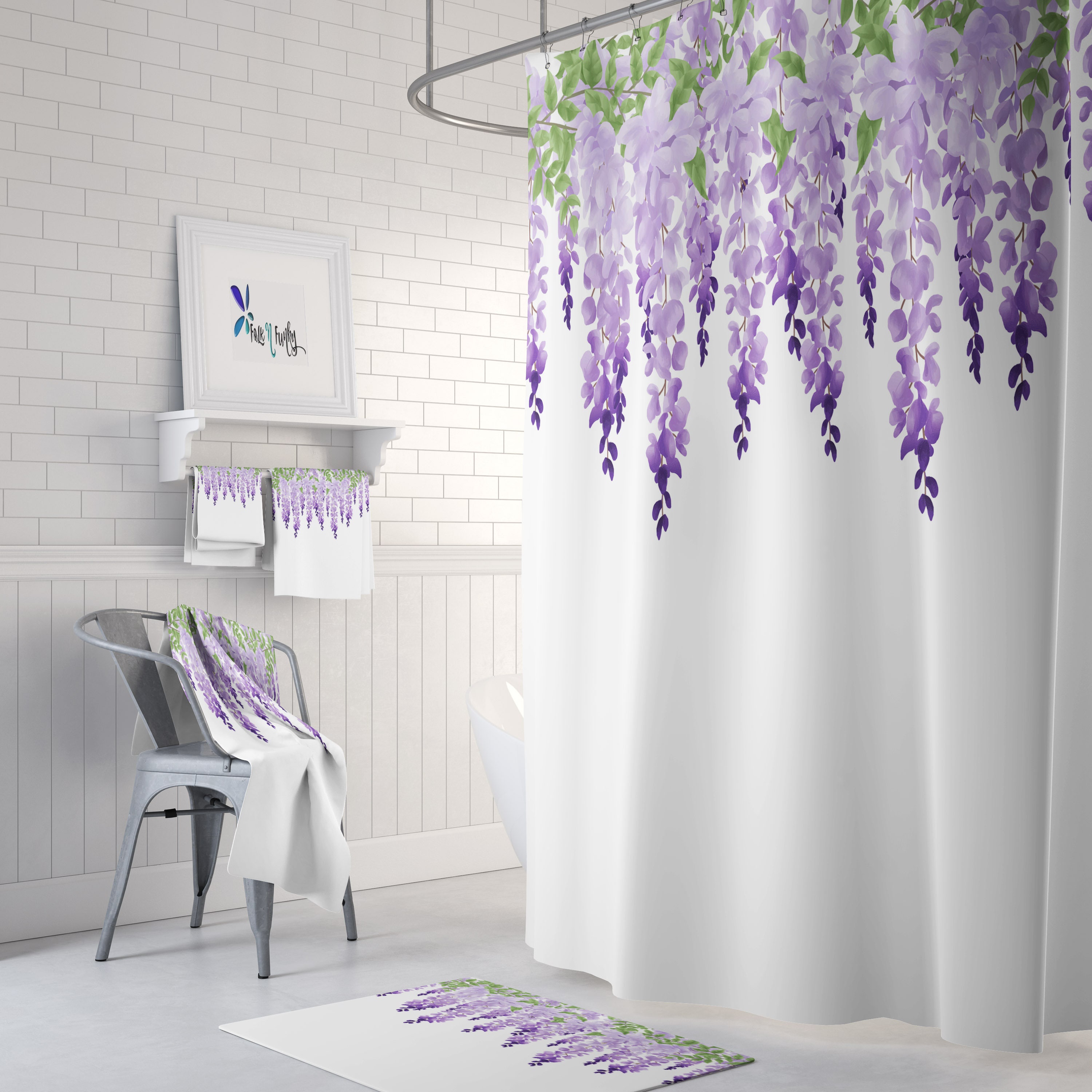 Wisteria Floral Vines Shower Curtain with Optional Bath Towels | Etsy