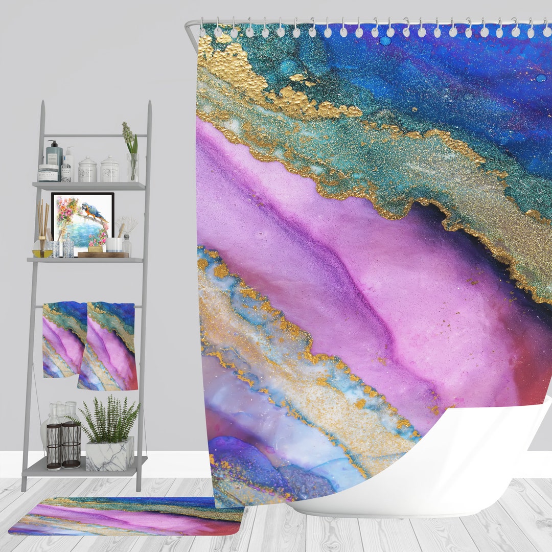 Watercolor Abstract Shower Curtain,bath Mat, Towel Options - Etsy