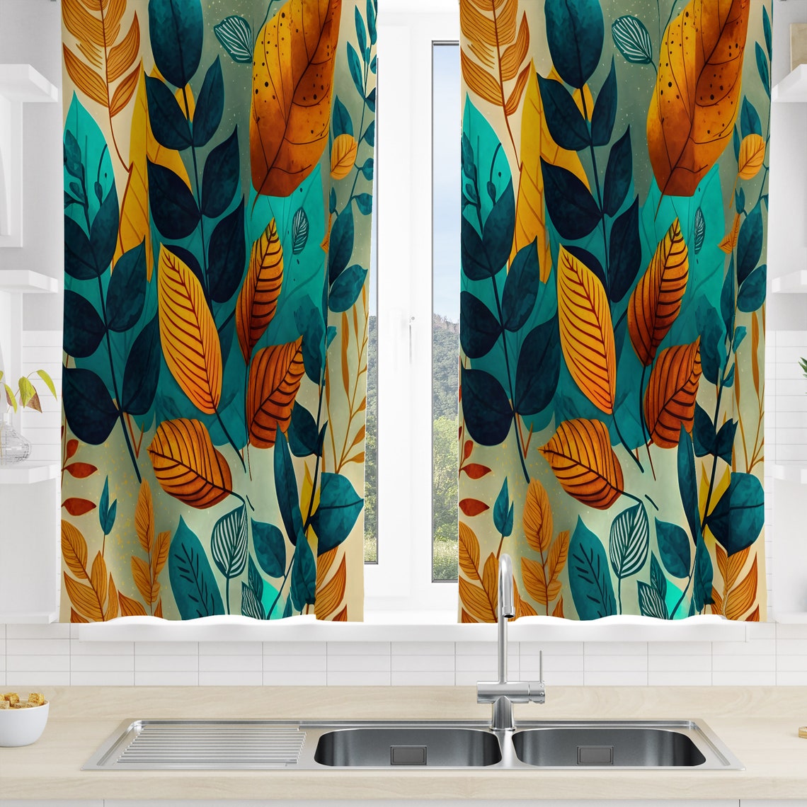 Colorful Leaves Botanical Window Curtains - Etsy