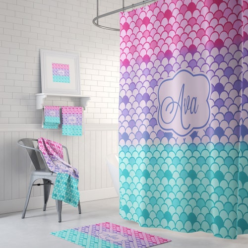 Pastel Mermaid Scales Shower Curtain Etsy