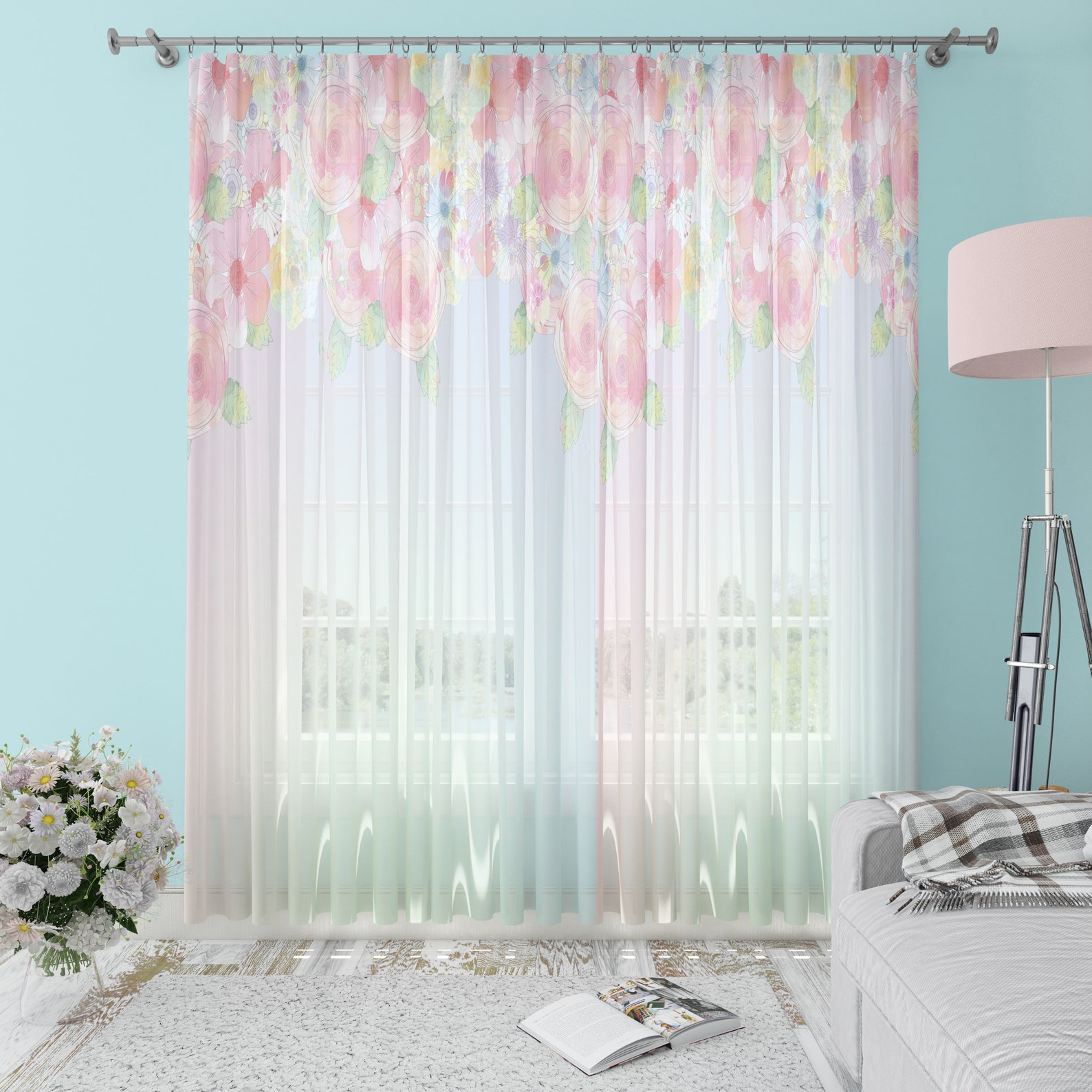 Floral Boho Gradient Window Curtains - Etsy