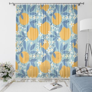 Kitsch Oranges Window Curtains Blue and Orange Fruit Curtains - Etsy