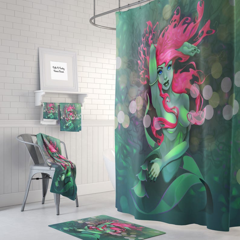 Mermaid Shower Curtain Optional Bath Mat Towels Fantasy Pink Etsy