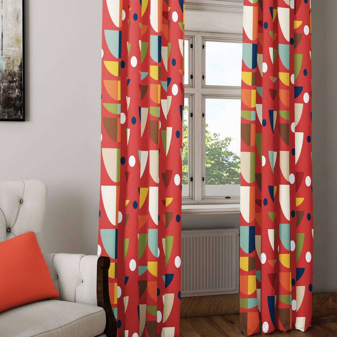 Retro Modern Window Curtains Etsy