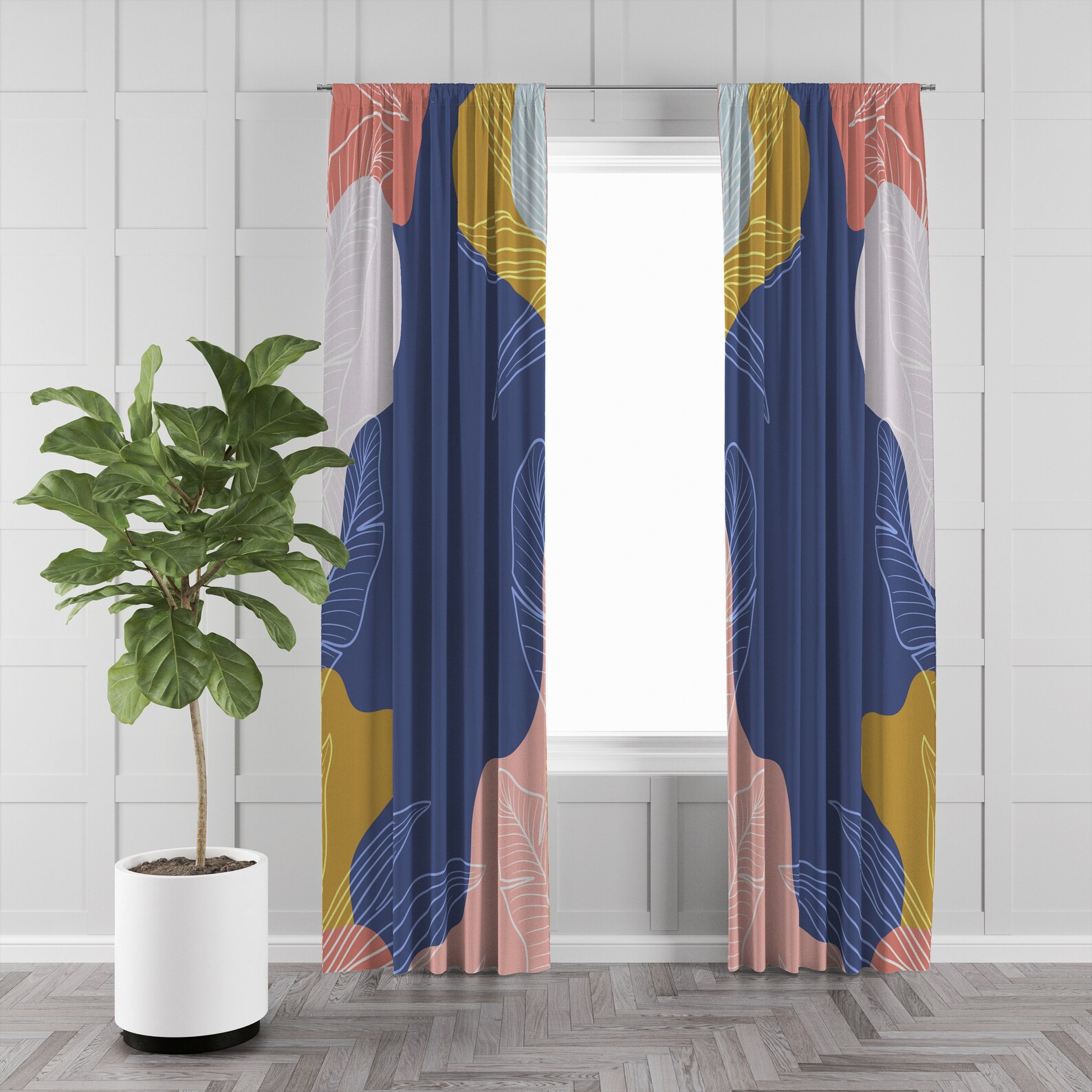 Modern Abstract Window Curtains Lined Blockout Sheer Semi - Etsy