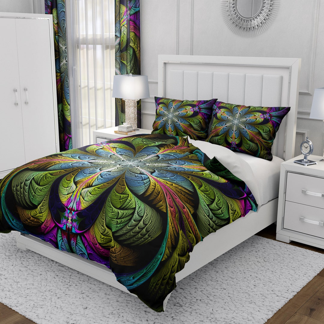 Boho Fractal Bedding Options Comforter Duvet Coverpillow - Etsy