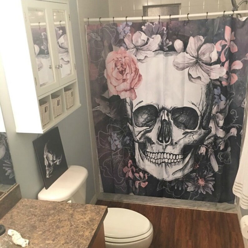 Gray Sugar Skull Shower Curtain - Etsy