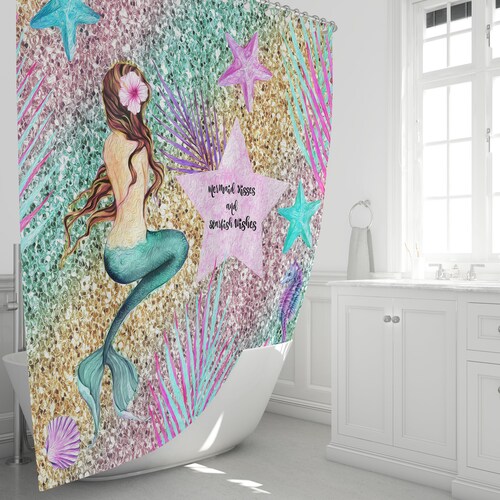 Mermaid Shower Curtain Aqua Shower Curtains Mermaids Shower - Etsy