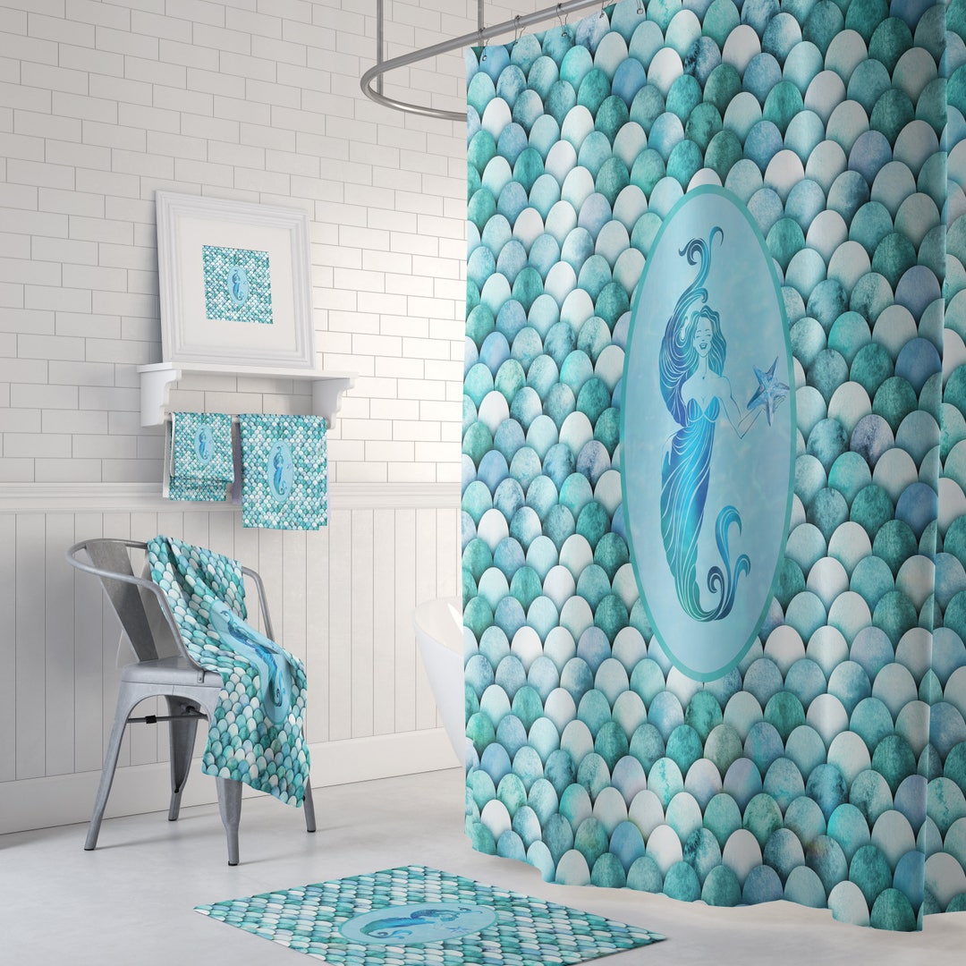 Aqua Mermaid Shower Curtain , Mermaid Bathroom Decor, Mermaid Scales ...