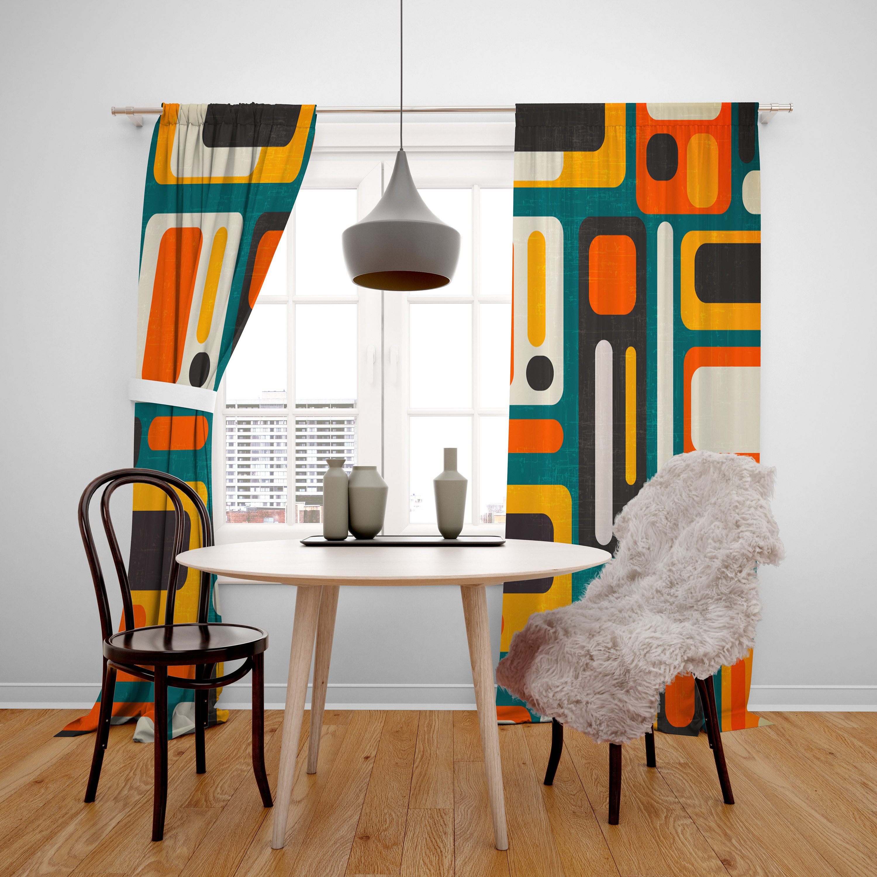 Mid Century Modern Window Curtains Retro Abstract | Etsy