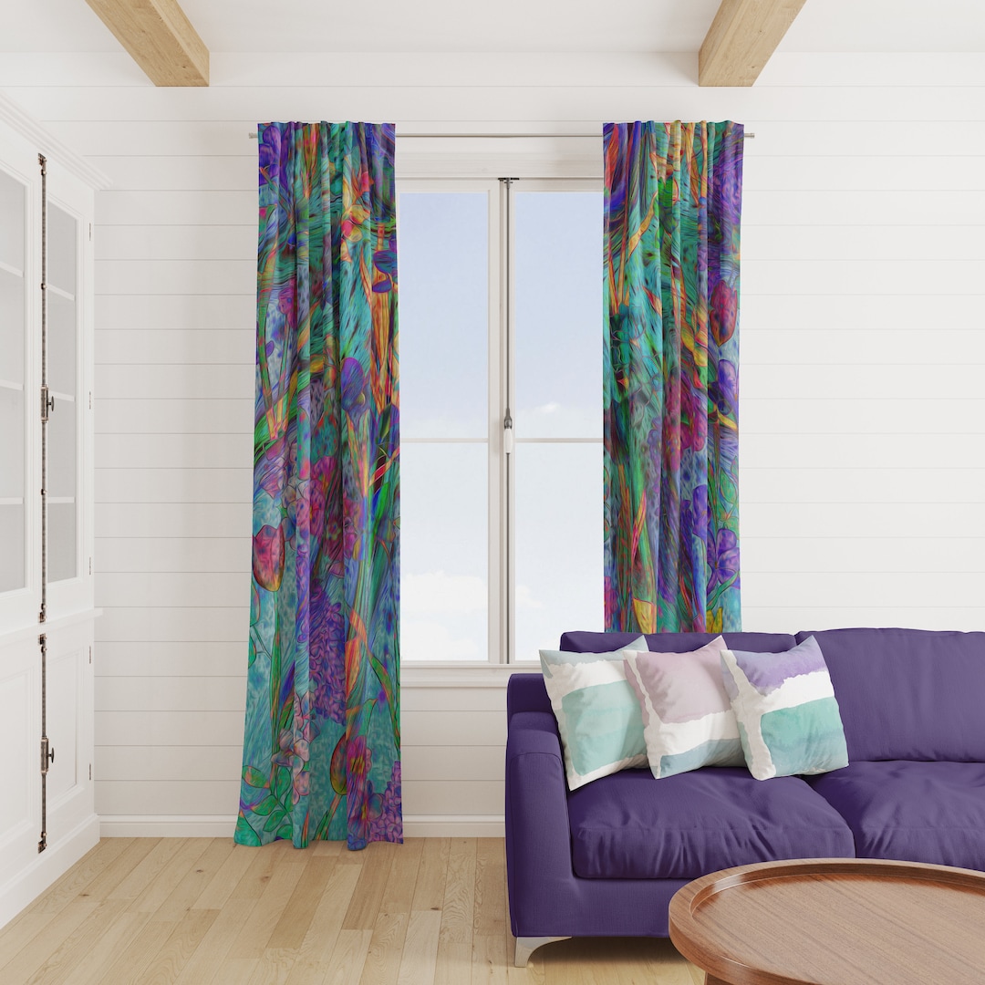 Boho Abstract Floral Window Curtains Sweet Iris - Etsy